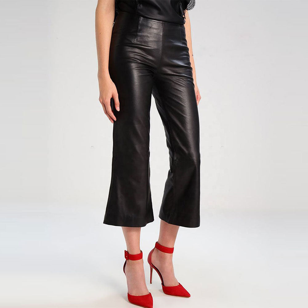 Women's Leather Pants | Susy Black Flare Pants | KC Leather Co.