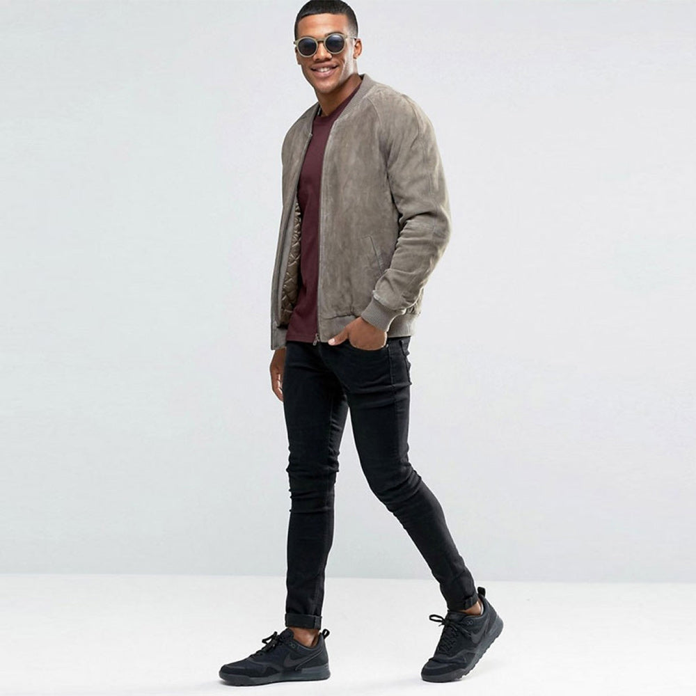 Men's Suede Jacket | The Richard Jacket in Grey Suede | KC Leather Co ...