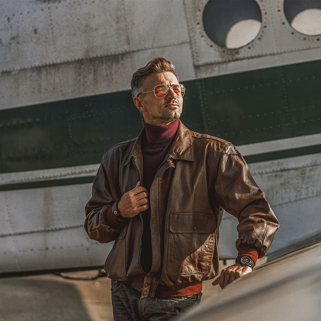 Men's Brown Leather Bomber Jacket | KC Leather Signature Range - KC ...