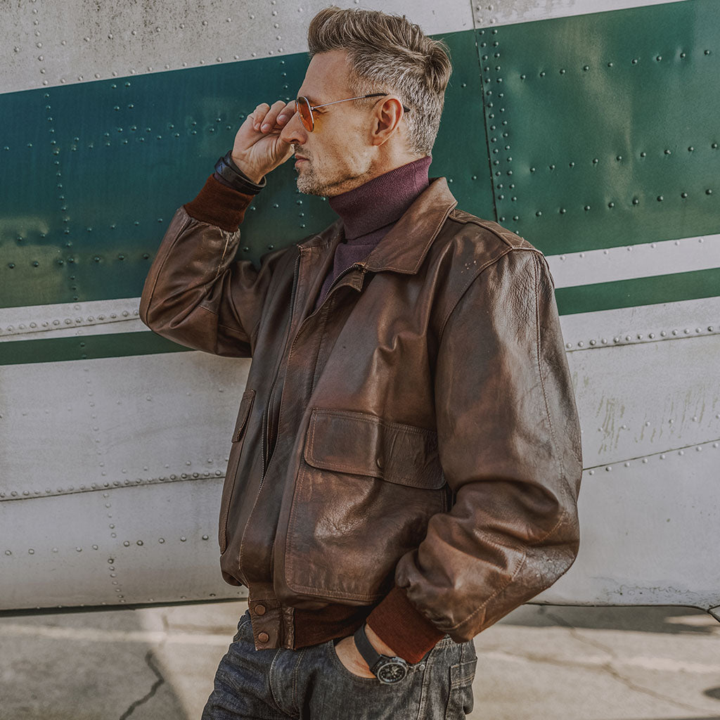 Men's Brown Leather Bomber Jacket | KC Leather Signature Range - KC ...